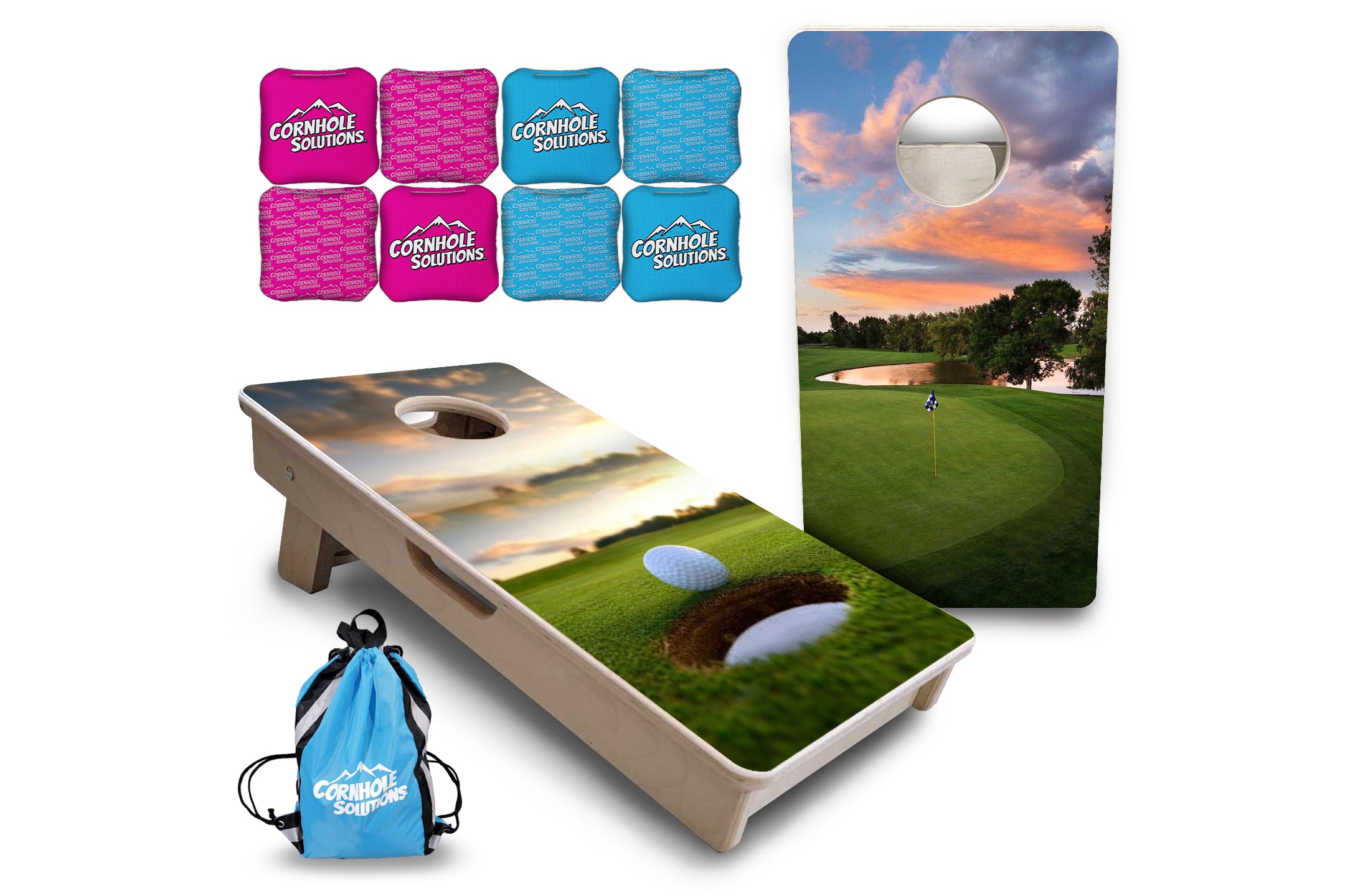 Mini 12" by 24" Cornhole Boards - 4" holes - Golf Course Sunset Design ...